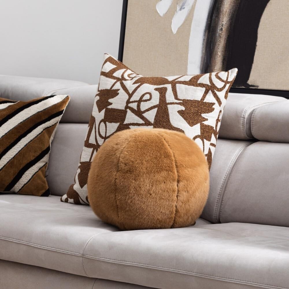 Scatter Box Ralph Faux Fur Feather Filled Ball Shaped Cushion, Cognac ...