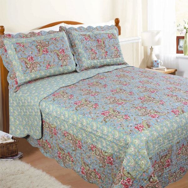 Restmor Paisley Scalloped Quilted Bedspread, Green/Blue, Double ...